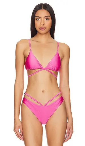 Simkhai SIMKHAI Harlen Tie Front Bikini Top Begonia
