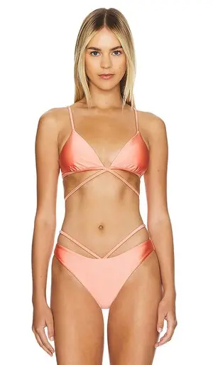 Simkhai SIMKHAI Harlen Tie Front Bikini Top Grapefruit