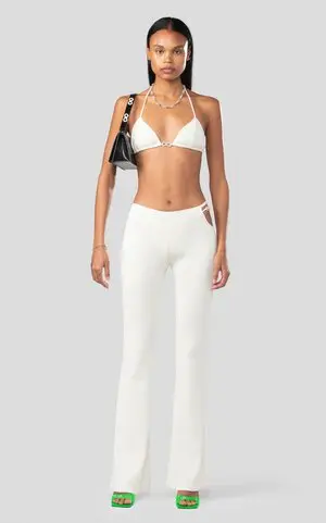 Mach & Mach Crystal Bow Rib Knit Pants - White