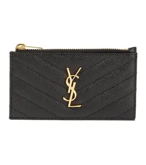 Saint Laurent Monogram Zipped Leather Wallet - Black
