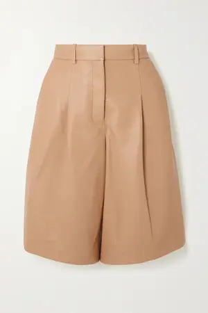 JOSEPH Tarah Pleated Leather Wide-leg Shorts