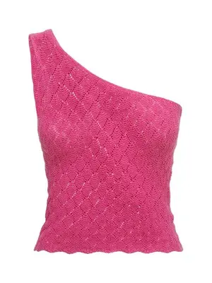 Gimaguas Isola One Shoulder Crochet Cotton Top - Pink