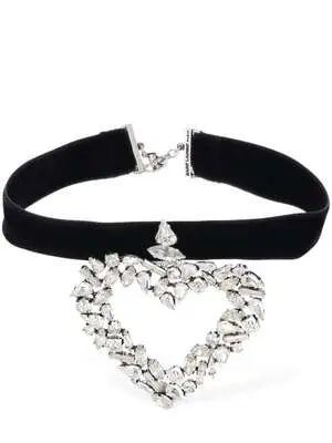 Saint Laurent Oversized Embellished Heart Choker - Silver