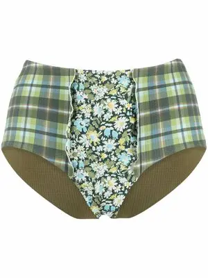 Marysia Plaid And Floral Print Bikini Bottoms