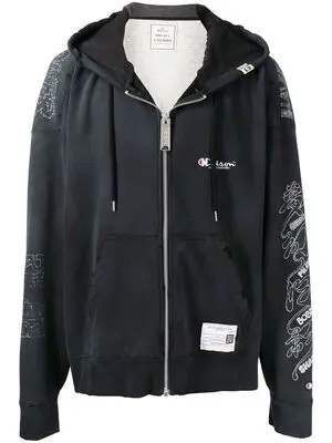 Mihara Yasuhiro Graphic-Print Zipped Hoodie In Black - 50% Off