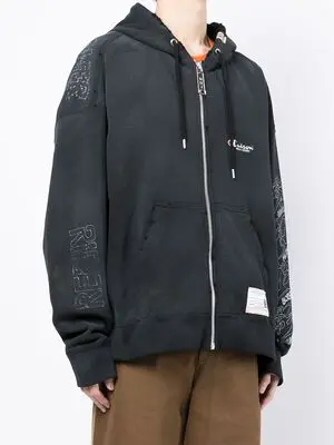 Mihara Yasuhiro Graphic-Print Zipped Hoodie In Black - 50% Off