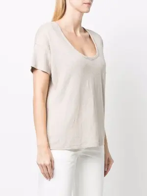 PAULA Deep V-neck T-shirt - Neutrals