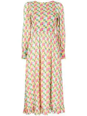 Olivia Rubin Checked Long-sleeve Smock Dress