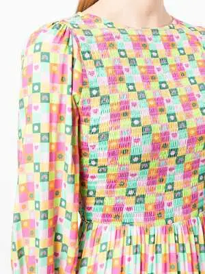 Olivia Rubin Checked Long-sleeve Smock Dress