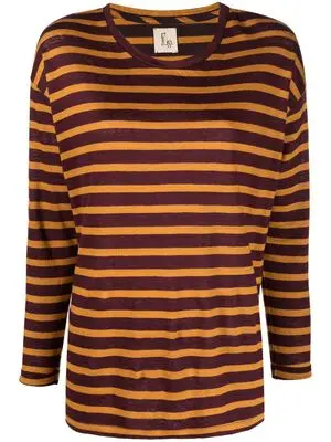 PAULA S Stripe-print Linen T-shirt - Yellow