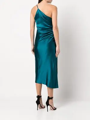 Michelle Mason Gathered One-shoulder Silk Dress