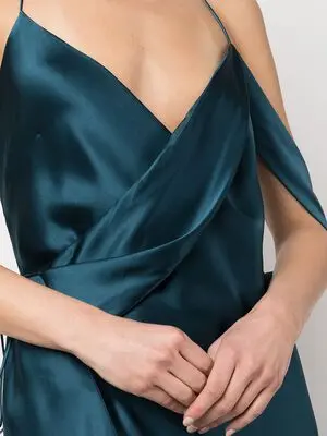Michelle Mason V-neck Silk Gown With Slit Detailing - Blue