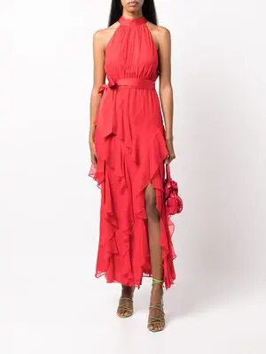 Alice + Olivia Emelia High-slit Ruffled Dress