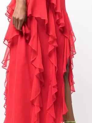 Alice + Olivia Emelia High-slit Ruffled Dress