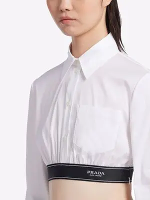 Prada Logo-trim Stretch-poplin Cropped Shirt