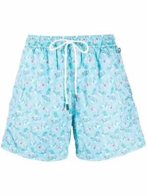 Fedeli Flamingo-print Drawstring Swim Shorts - Blue
