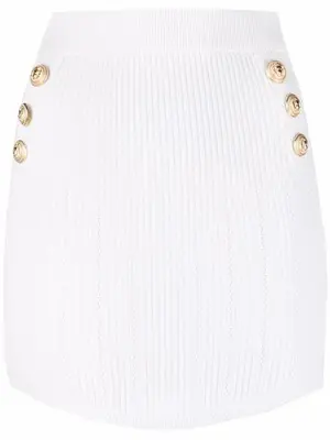 Balmain Ribbed-knit Fitted Miniskirt - White