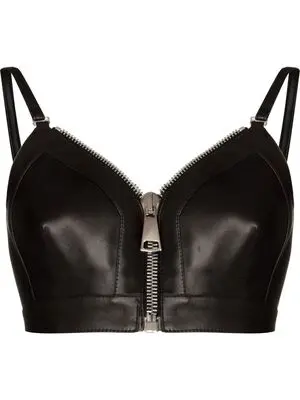 Alexander McQueen Zip-front Cropped Leather Top - Black