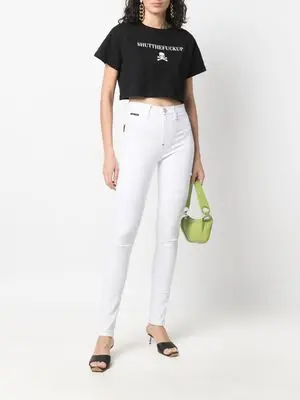 Philipp Plein High-waisted Biker Jeans - White