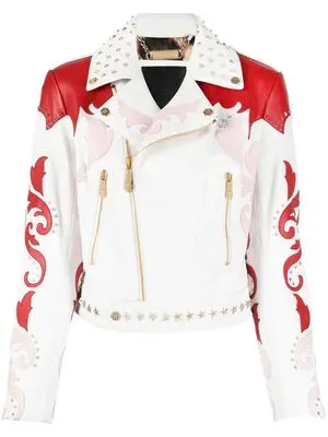 Philipp Plein Cowboy Intarsia Leather Jacket