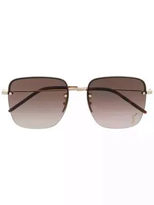 Saint Laurent Logo-plaque Tinted Sunglasses - Gold