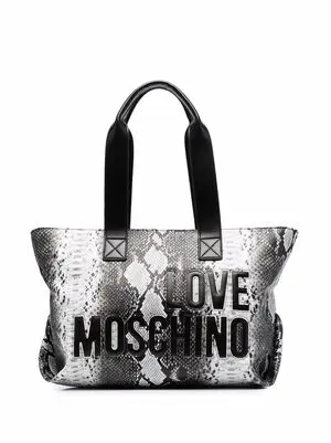 Moschino Snake-effect Logo-detail Tote Bag - Black