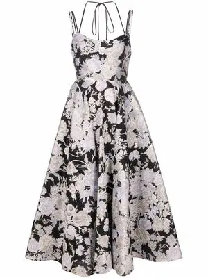 Erdem Floral-jacquard Flared Dress - Black