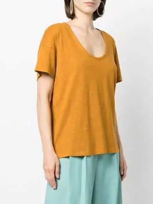 PAULA S V-neck Linen T-shirt - Yellow