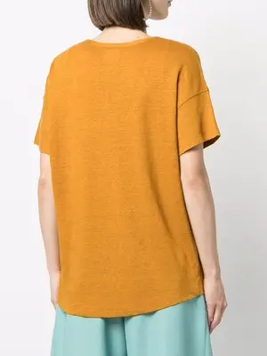 PAULA S V-neck Linen T-shirt - Yellow