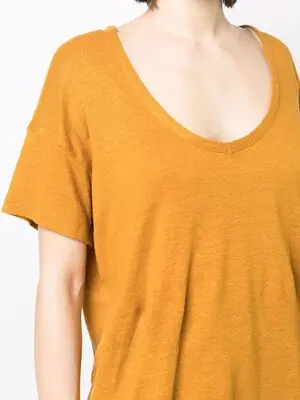 PAULA S V-neck Linen T-shirt - Yellow