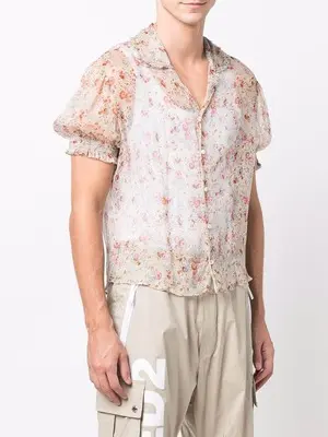 Dsquared2 Sheer Puff-sleeve Floral-print Shirt