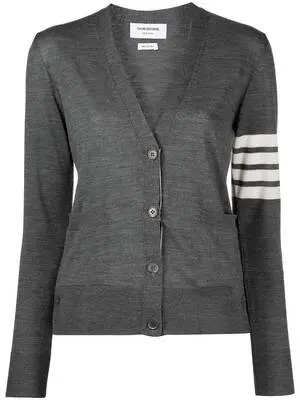 Thom Browne Merino Wool 4-bar Relaxed Fit V-neck Cardigan - Grey