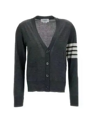 Thom Browne Merino Wool Cardigan With Signature 4-bar Stripe - Grey