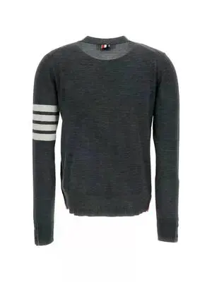 Thom Browne Merino Wool Cardigan With Signature 4-bar Stripe - Grey