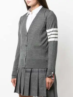 Thom Browne Merino Wool 4-bar Relaxed Fit V-neck Cardigan - Grey