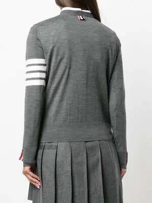 Thom Browne Merino Wool 4-bar Relaxed Fit V-neck Cardigan - Grey