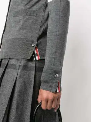Thom Browne Merino Wool 4-bar Relaxed Fit V-neck Cardigan - Grey