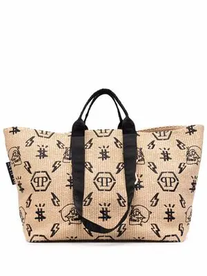 Philipp Plein Monogram Wicker Tote Bag