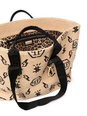 Philipp Plein Monogram Wicker Tote Bag