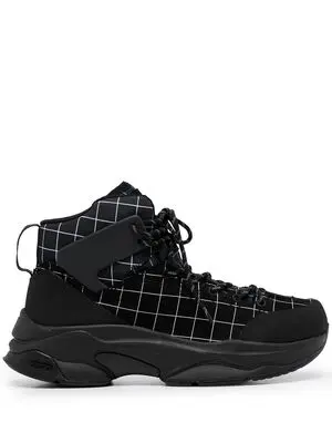 Undercover Lace-up Checked Ankle Boots - Black