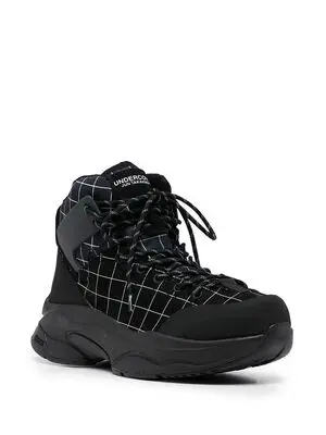 Undercover Lace-up Checked Ankle Boots - Black