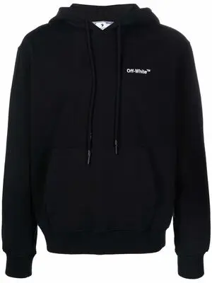 Off-White Cotton Hoodie With Embroidered Logo - Black