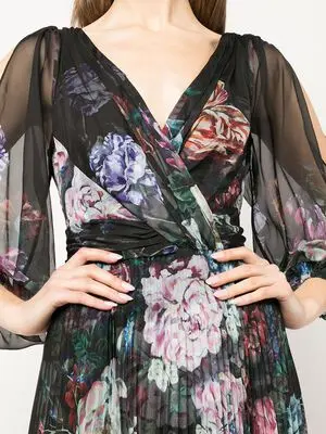 Marchesa Floral-print Pleated Tulle Gown
