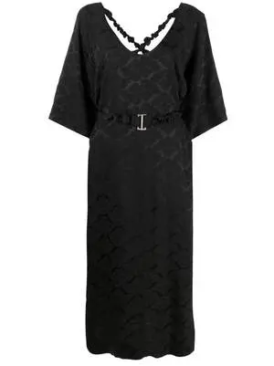 GANNI Floral-jacquard Belted Dress - Black