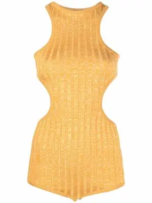 Emilio Pucci Silk Ribbed Cut-out Halterneck Bodysuit - Orange