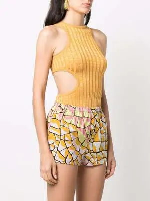 Emilio Pucci Silk Ribbed Cut-out Halterneck Bodysuit
