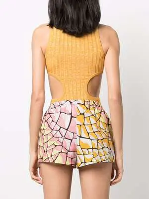 Emilio Pucci Silk Ribbed Cut-out Halterneck Bodysuit