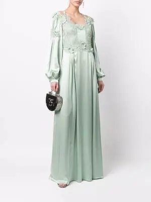 Alberta Ferretti Floral Lace-detail Silk Gown