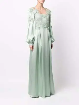 Alberta Ferretti Floral Lace-detail Silk Gown
