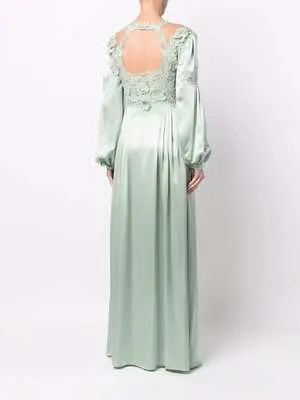 Alberta Ferretti Floral Lace-detail Silk Gown